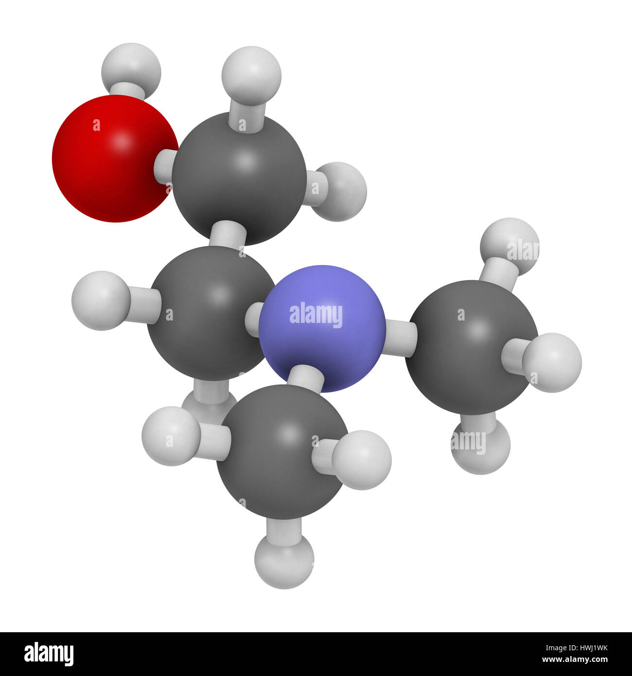 Dimethylaminoethanol (dimethylethanolamine, DMEA, DMAE) molecule. 3D ...