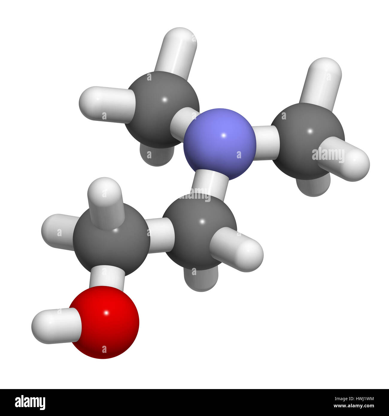 Dimethylaminoethanol (dimethylethanolamine, DMEA, DMAE) molecule. 3D ...