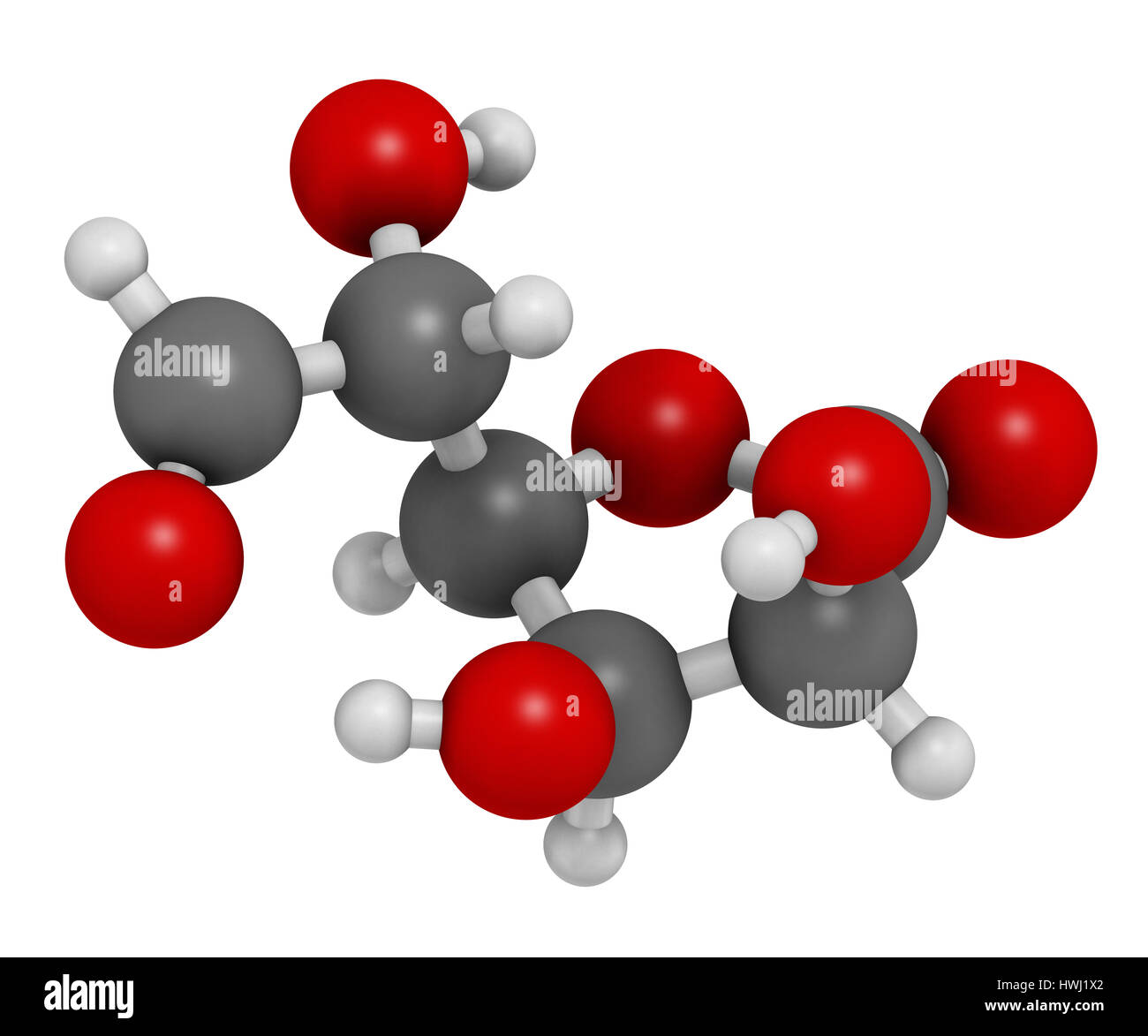 Glucuronolactone molecule. 3D rendering. Used in food supplements and ...