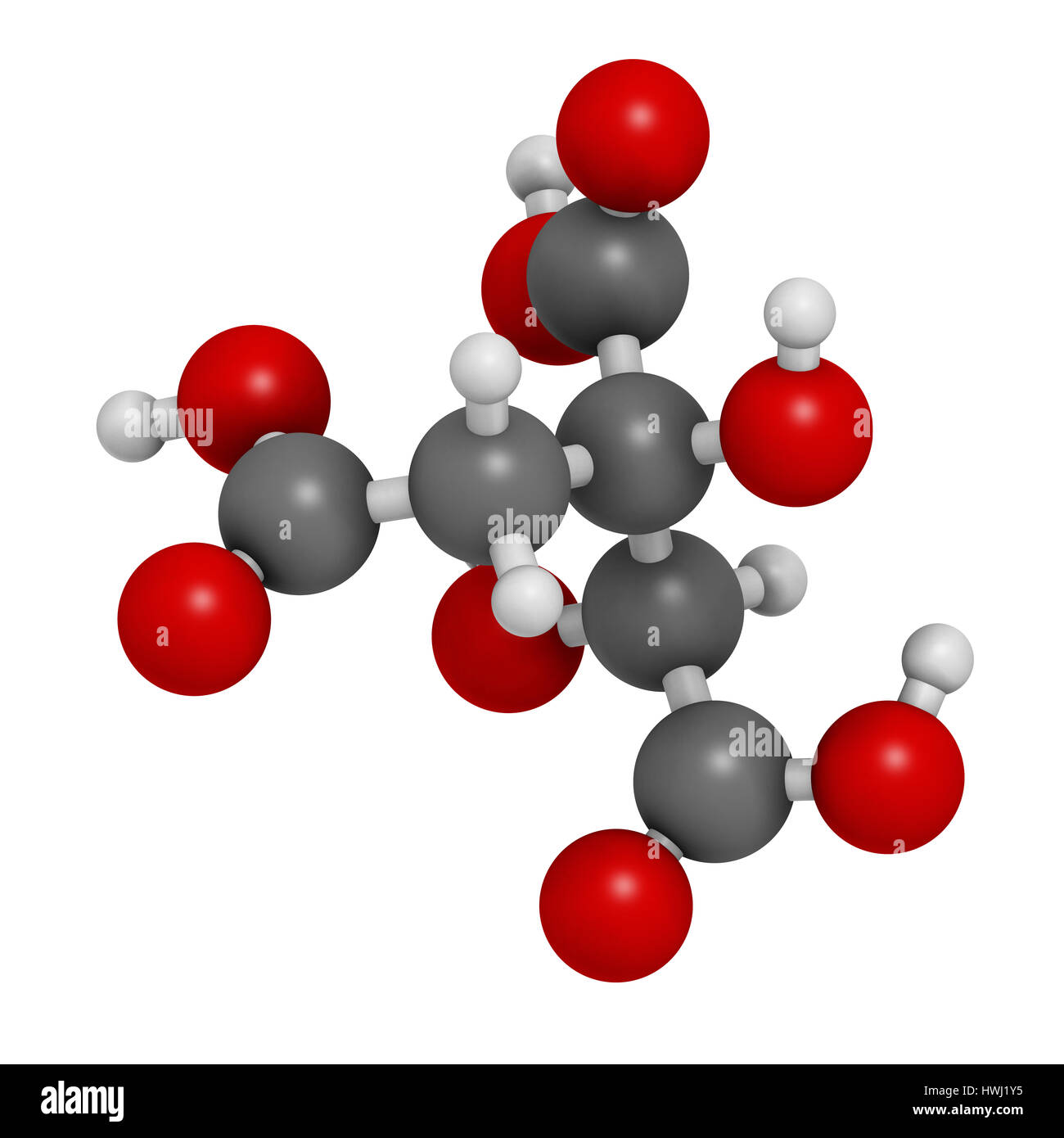 Hydroxycitric acid (HCA, hydroxycitrate) molecule. 3D rendering. Used ...