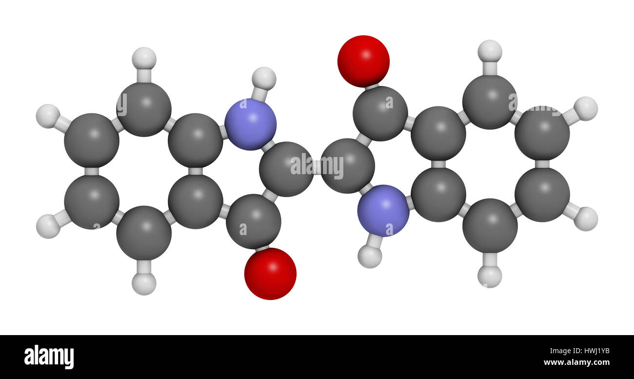 Indigotin indigo dye molecule. 3D rendering. Used to color cotton in ...
