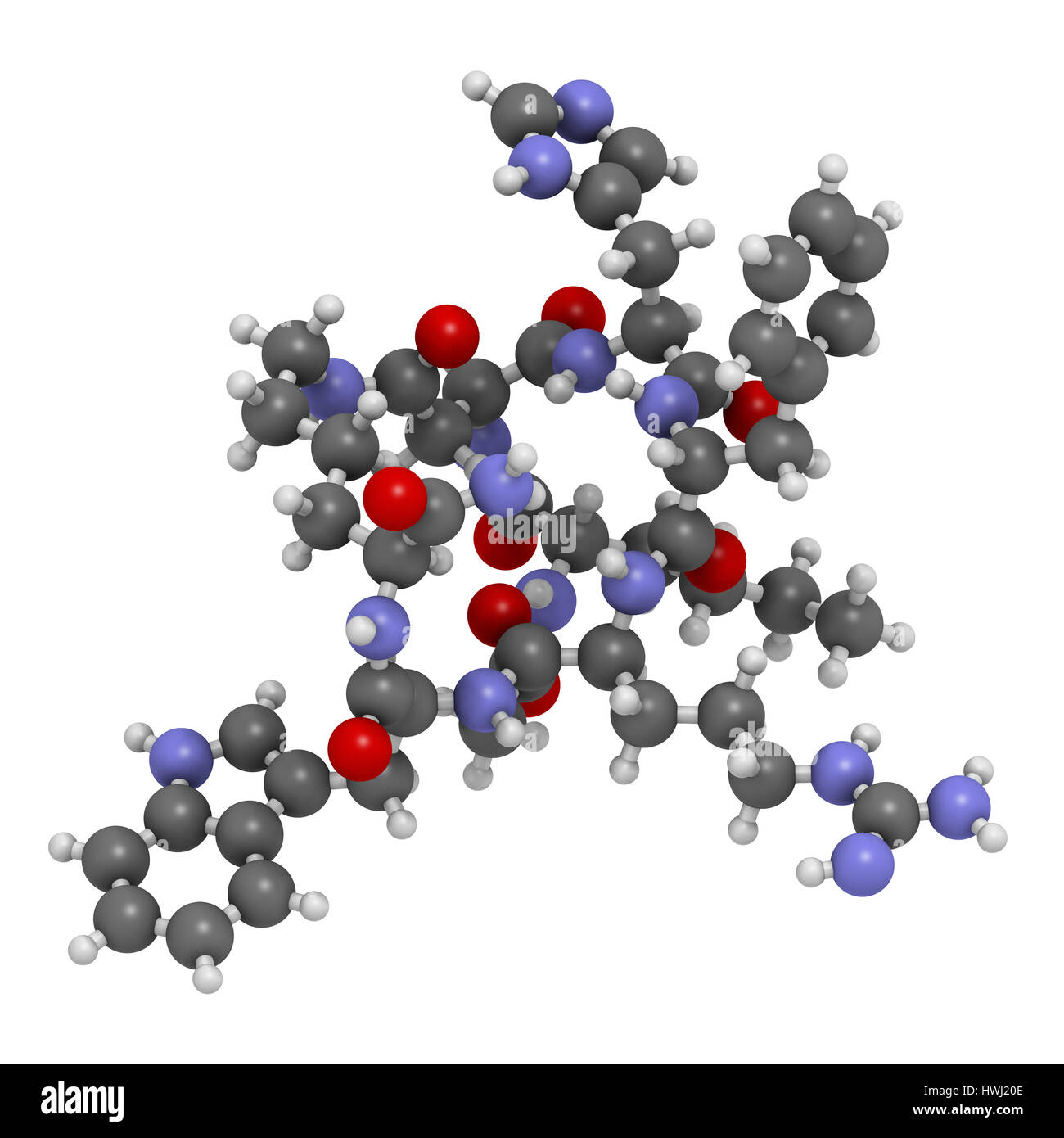 Melanotan II synthetic tanning drug molecule. 3D rendering. Not ...