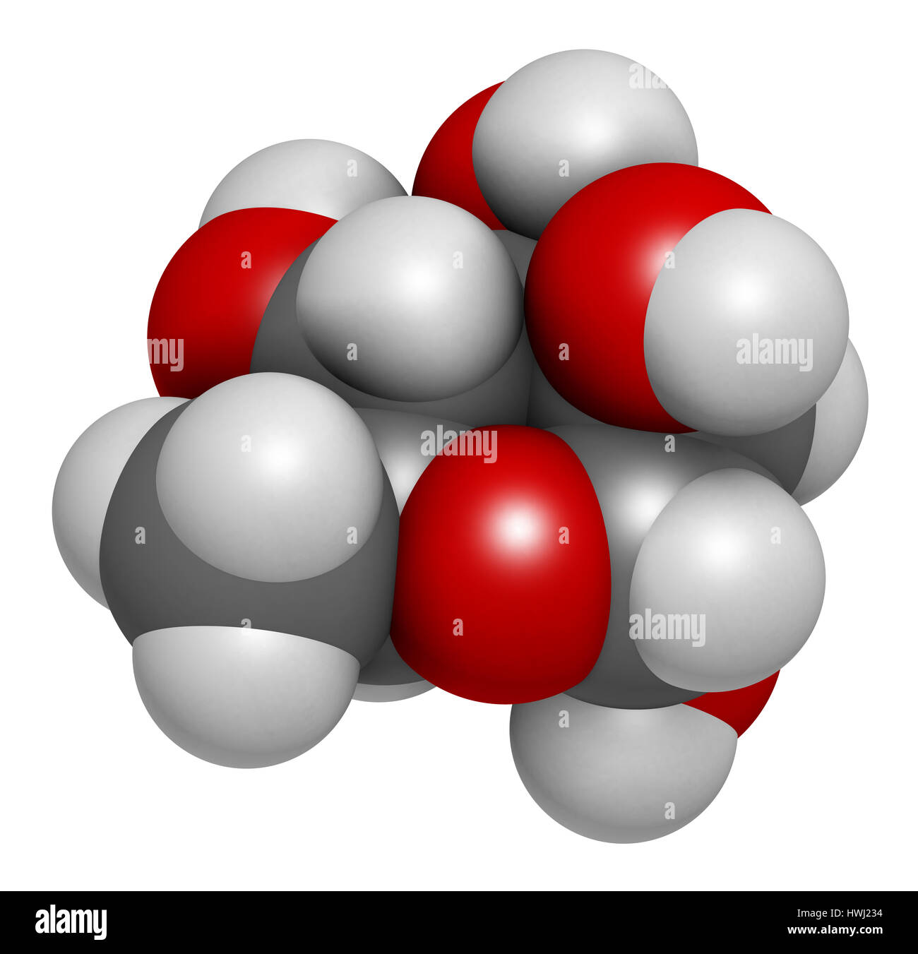 Rhamnose (L-rhamnose) deoxy sugar molecule. 3D rendering. Used in ...