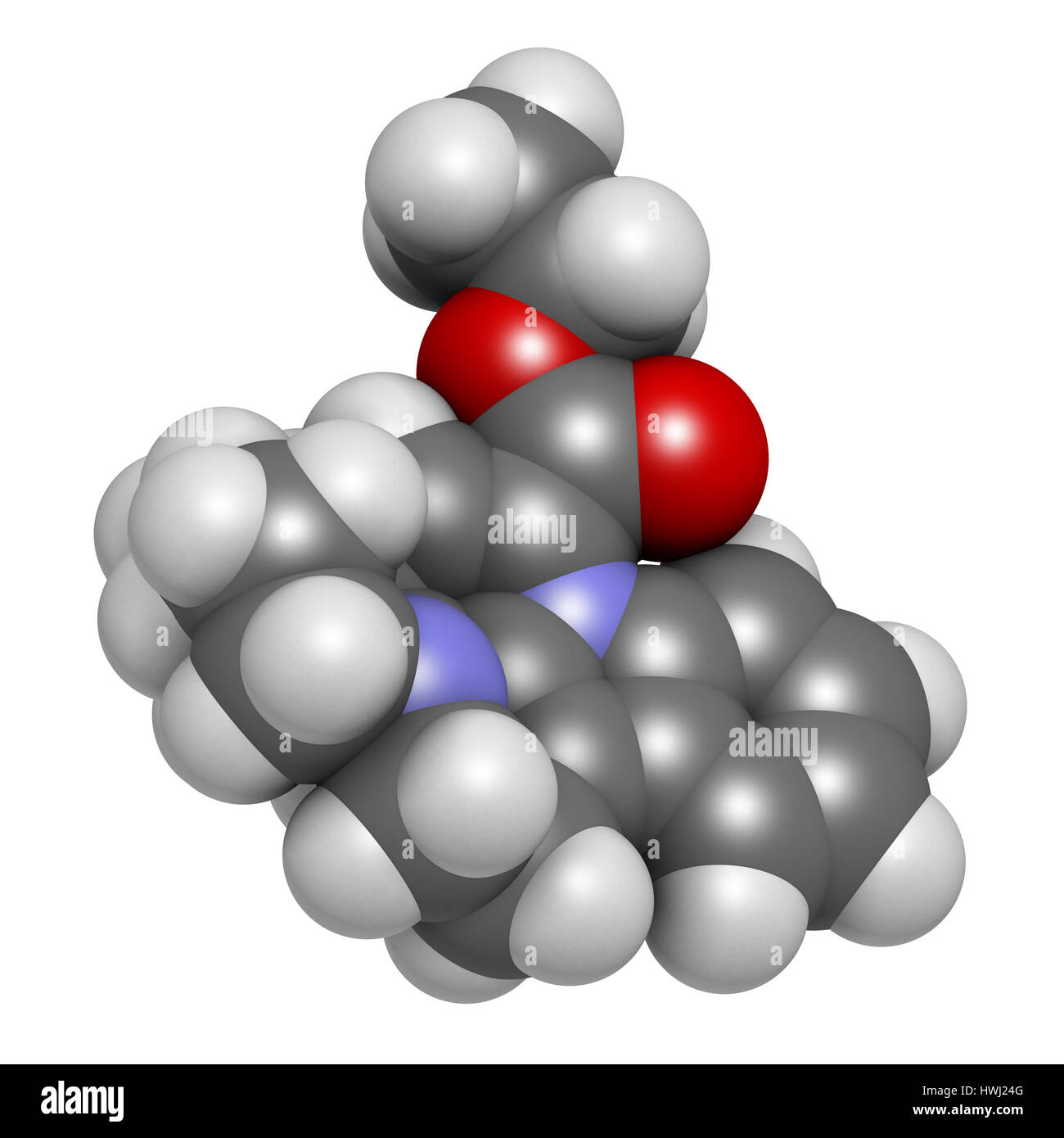 Vinpocetine molecule. 3D rendering. Semisynthetic vinca alkaloid ...