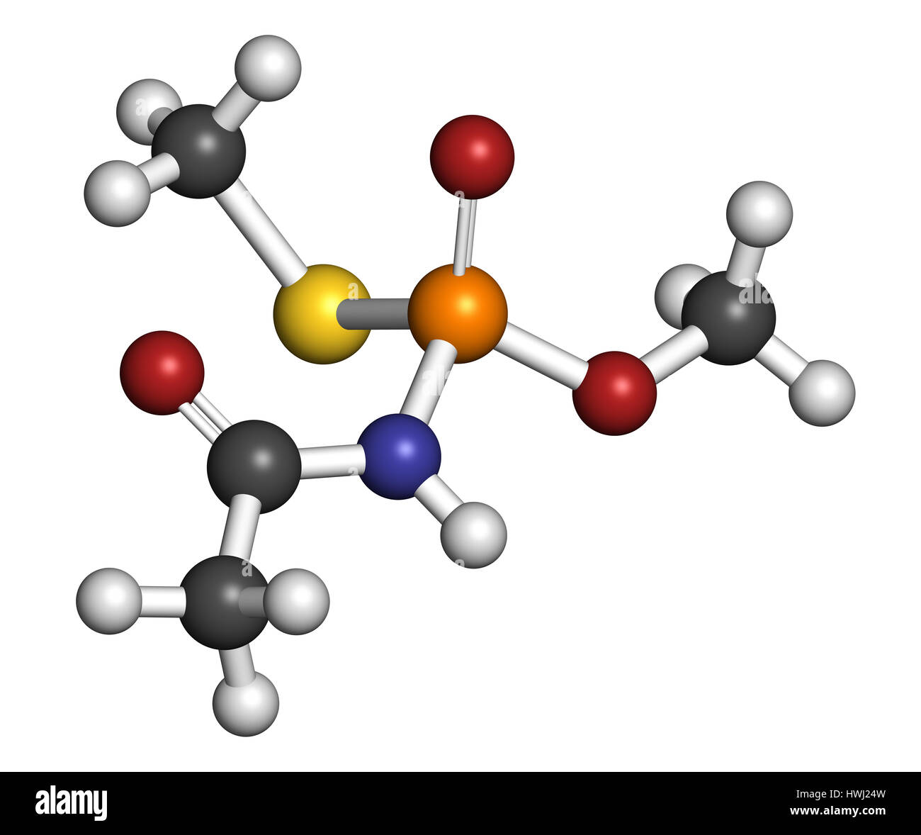 Acephate insecticide molecule. 3D rendering. Atoms are represented as ...