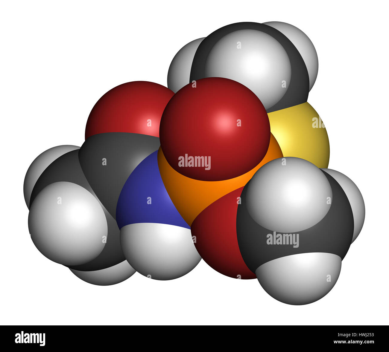 Acephate insecticide molecule. 3D rendering. Atoms are represented as ...