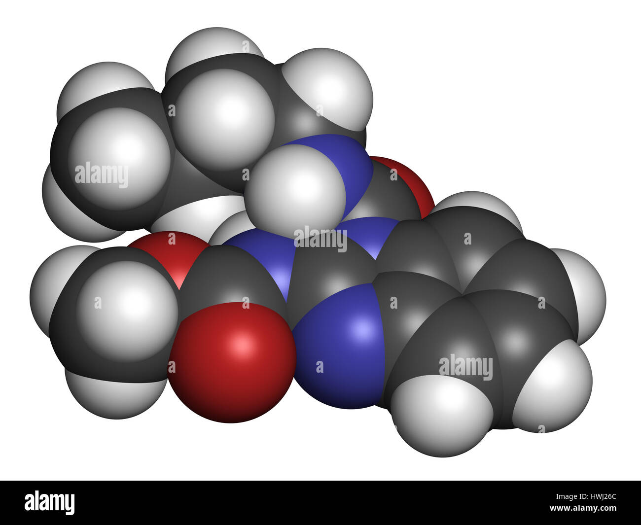 Benomyl fungicide molecule. 3D rendering. Atoms are represented as ...