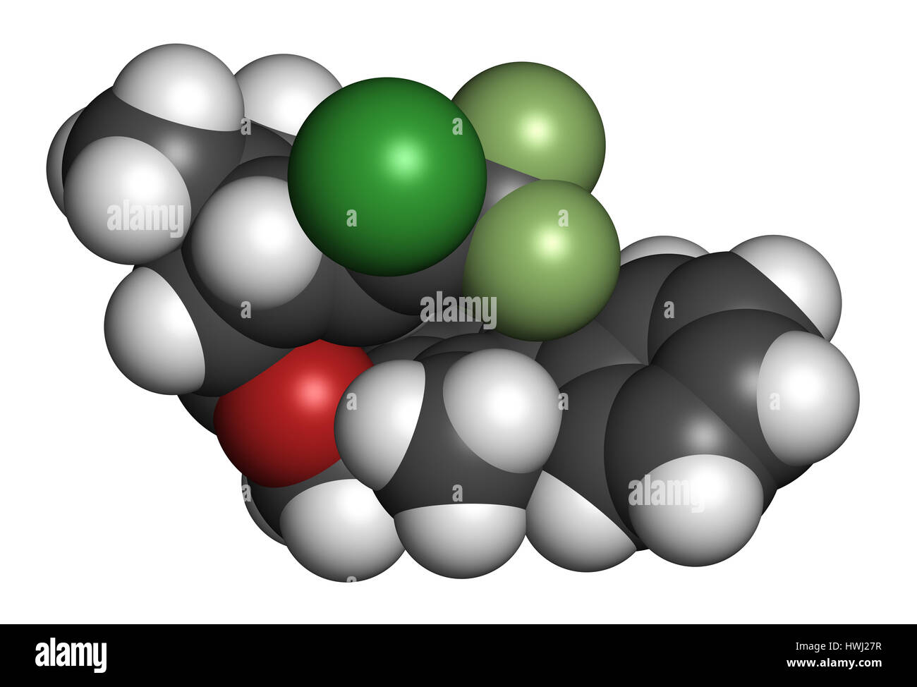 Bifenthrin insecticide molecule (pyrethroid class). 3D rendering. Atoms ...