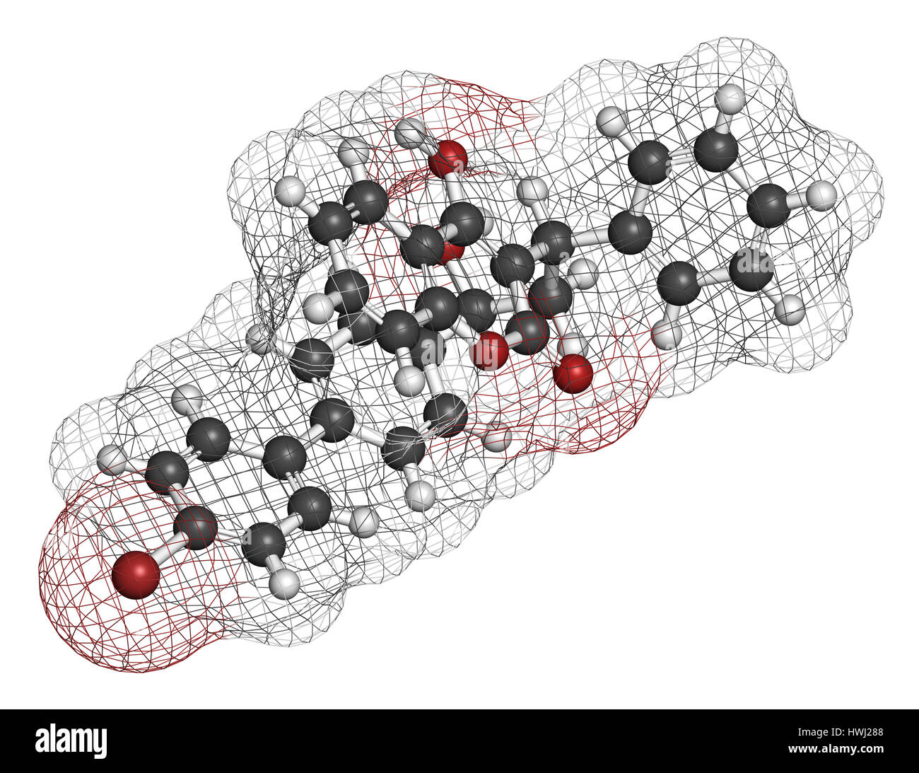 Bromadiolone rodenticide molecule (vitamin K antagonist). 3D rendering ...