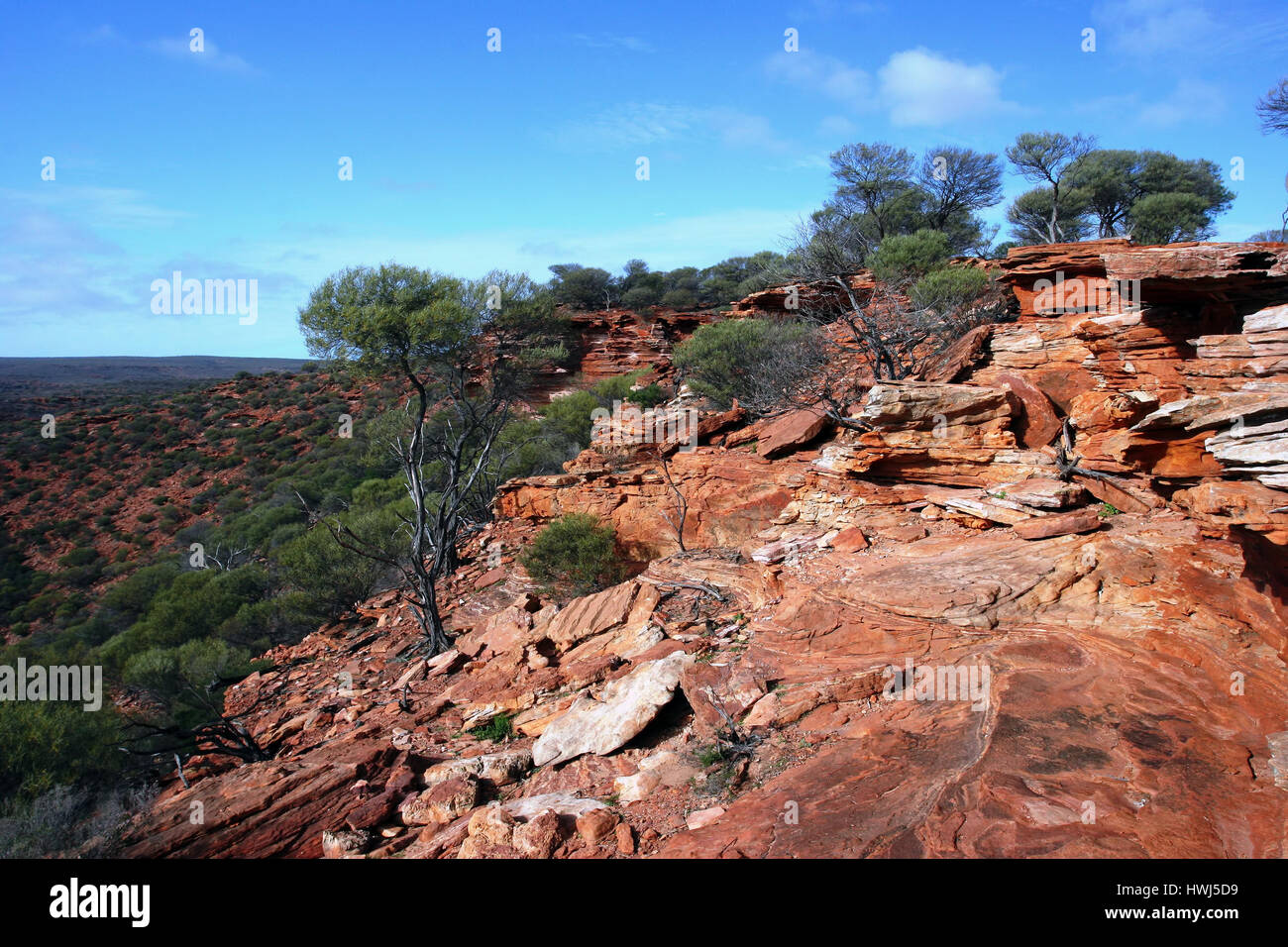 Red rock, scrubs and blue sky at Kalbarri National Park Australia Stock ...