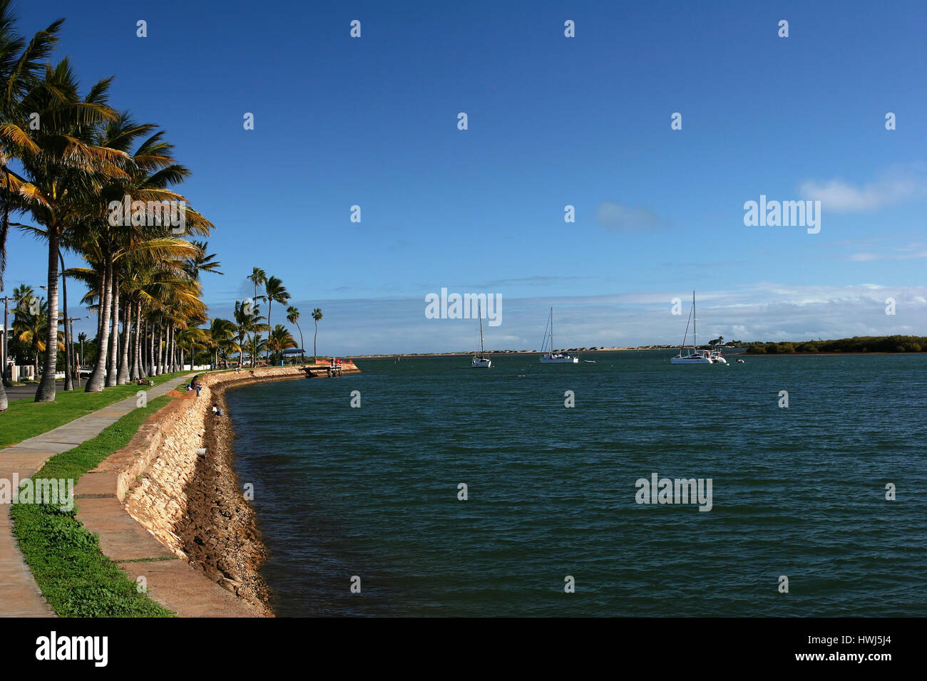 Shore Line Promenade with Sailing Boats and Blue Sky in Carnarvon ...