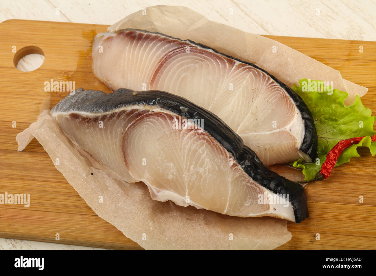 Raw juicy shark steak ready for grill Stock Photo - Alamy