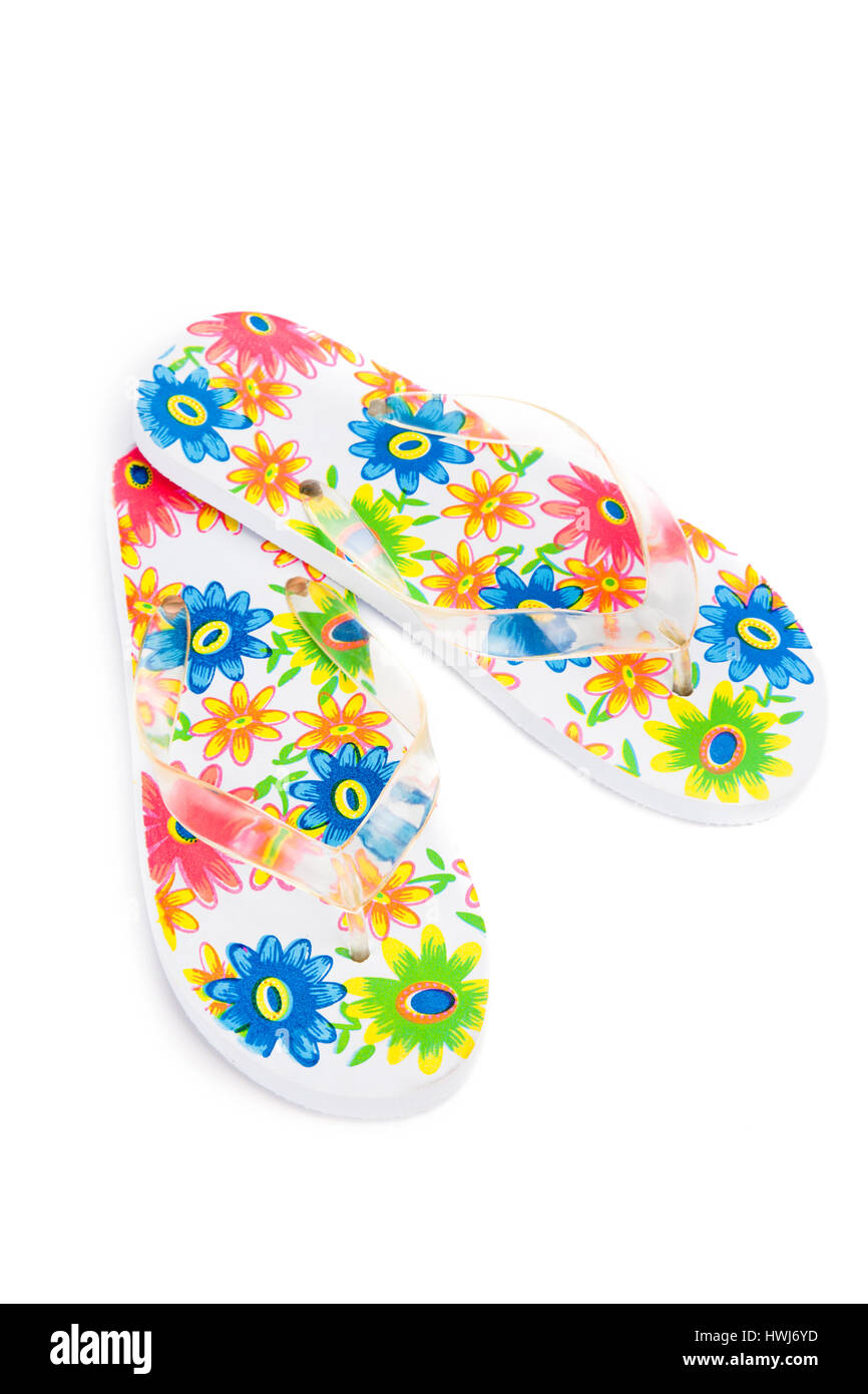 colorful flip-flops with flowers isolated on white background Stock ...