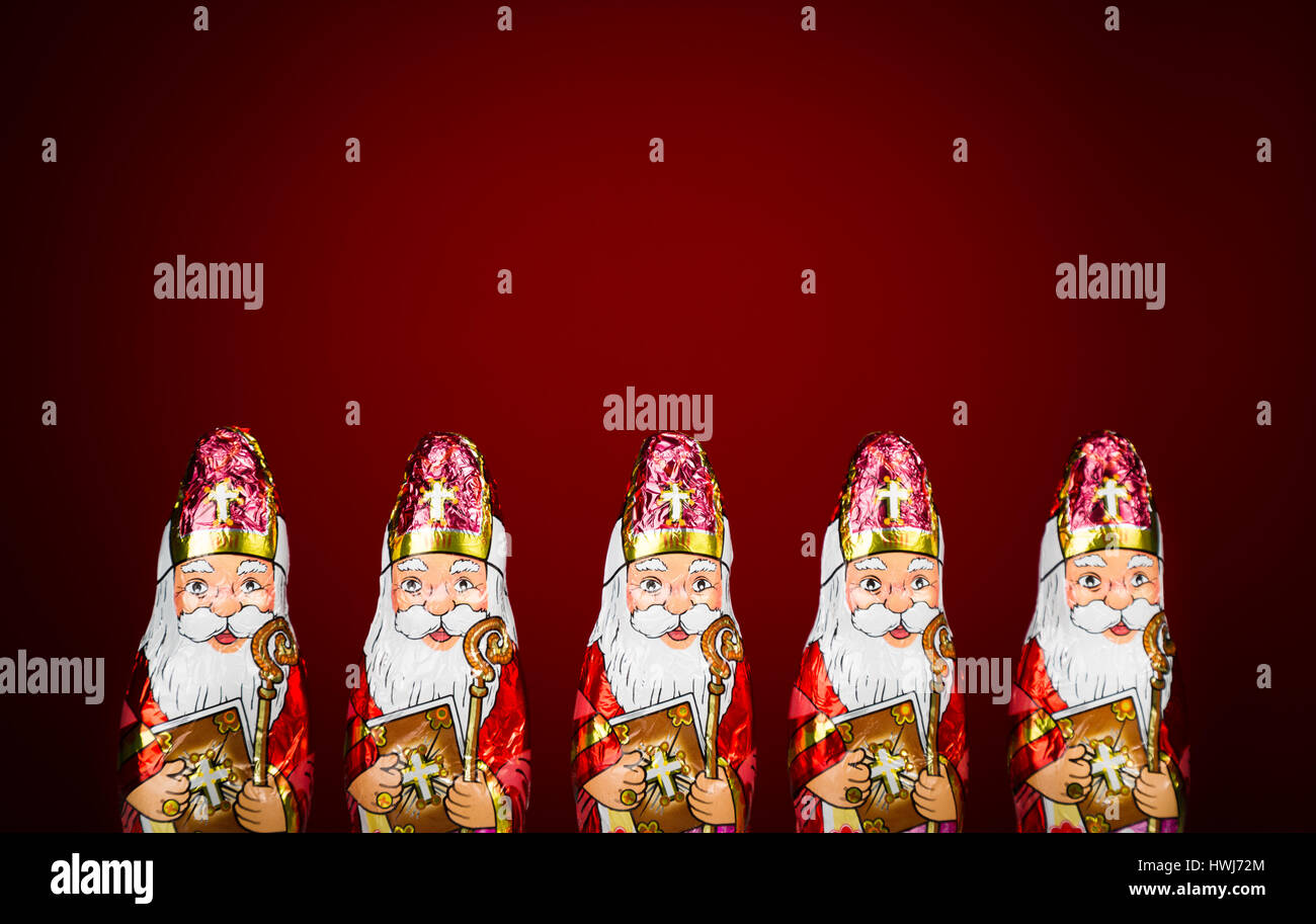 Close-up of Sinterklaas. Saint Nicholas chocolate figurine of Dutch ...