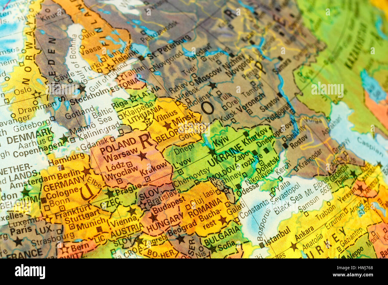 map of Ukraine,Romania,Belorussia,Poland,Hungary. Backlit lighting ...