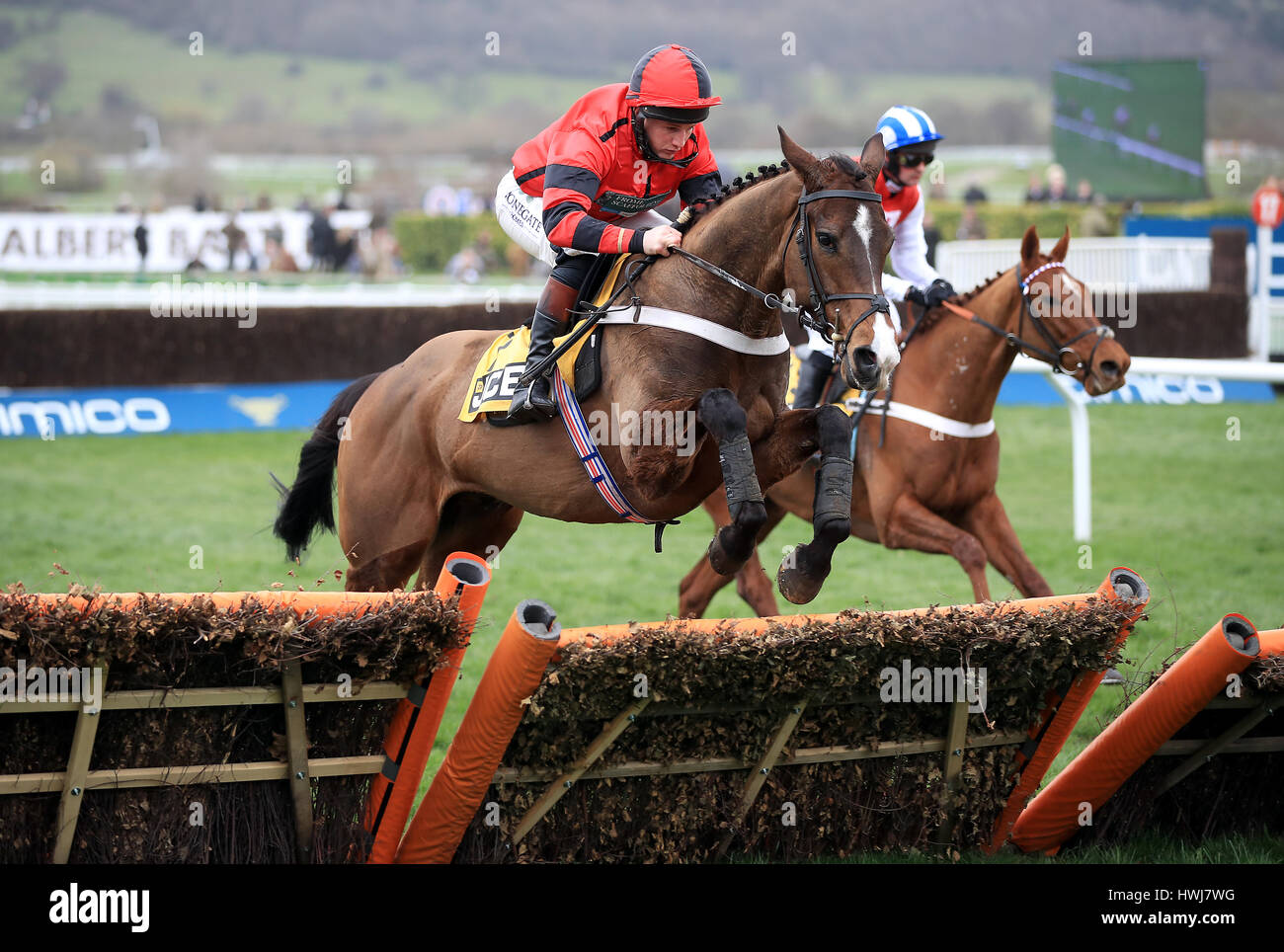 Jockey Jamie Moore on I See You Well in the JCB Triumph Hurdle Stock ...