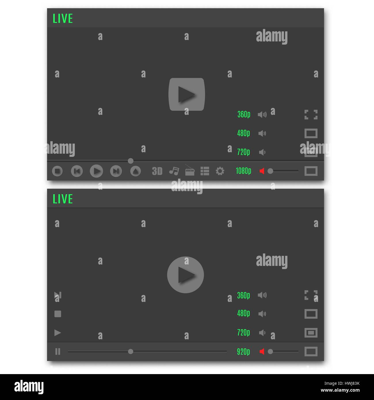 Template video player with icons. Play online video, music and radio ...