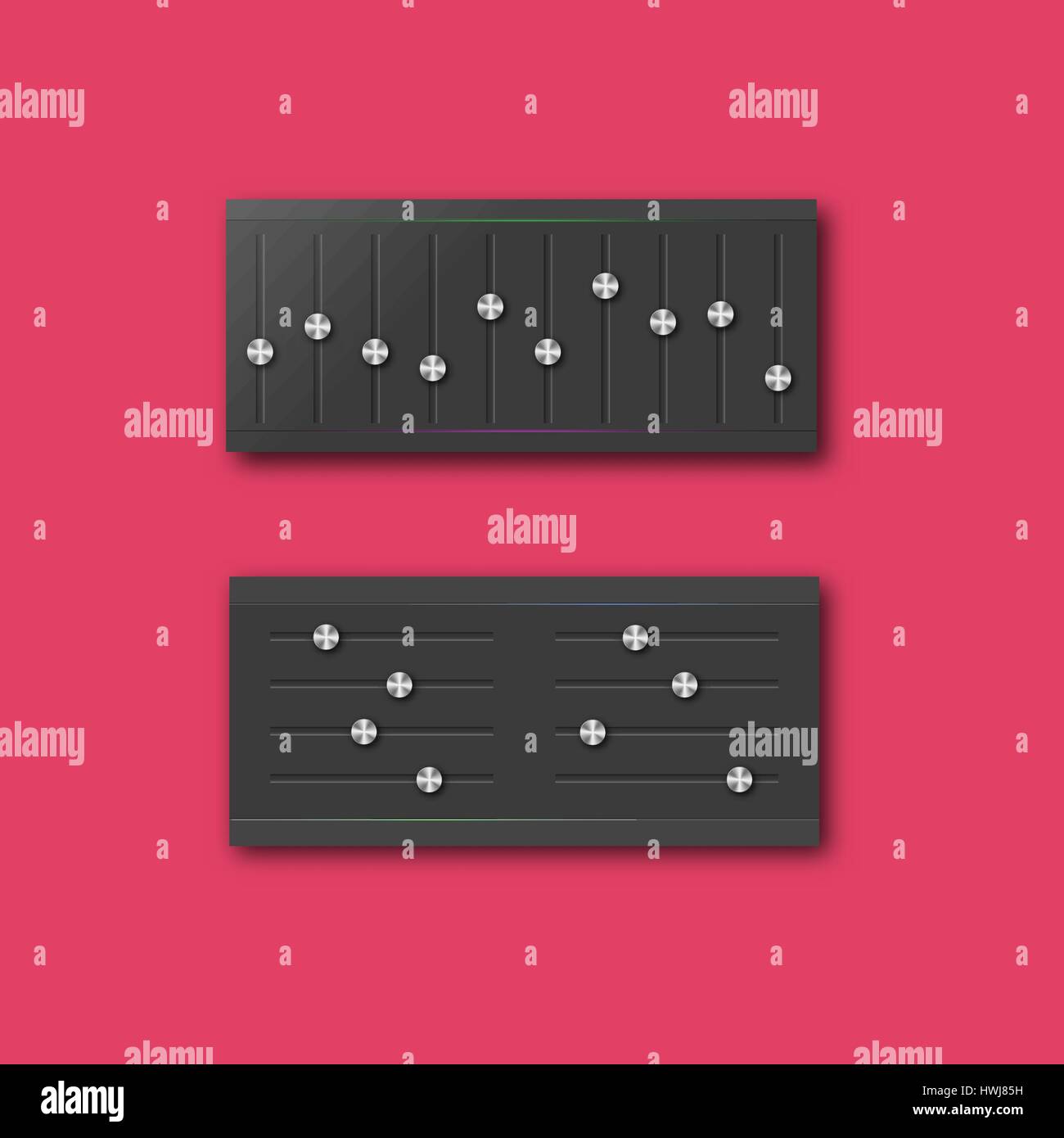 Graphic equalizer with a set of sliders and stylish steel buttons ...