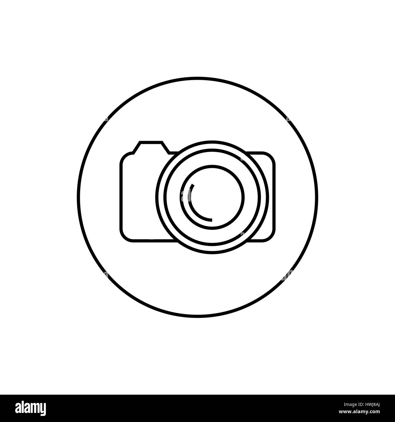 Round contour icon camera of thin lines, isolated on white background ...