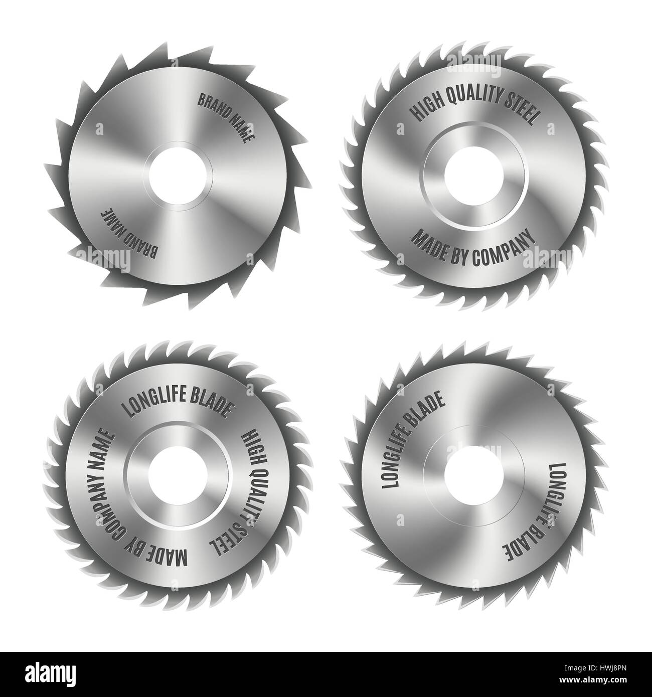 A set of four different discs for circular saws, tool design elements ...