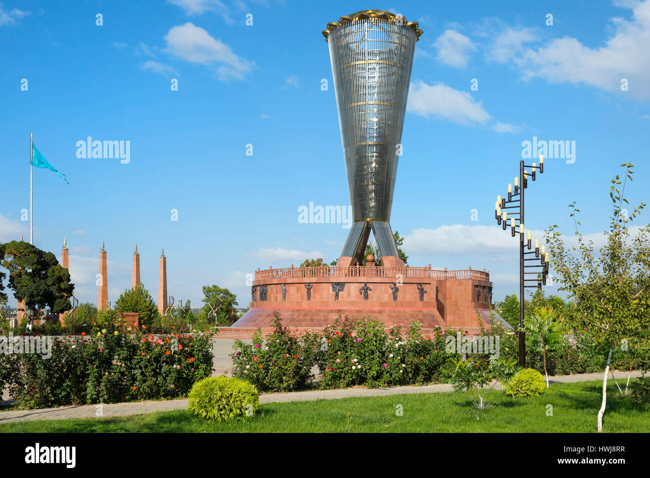 Altyn Shanyrak monument and lamp post Independence Park, Shymkent ...
