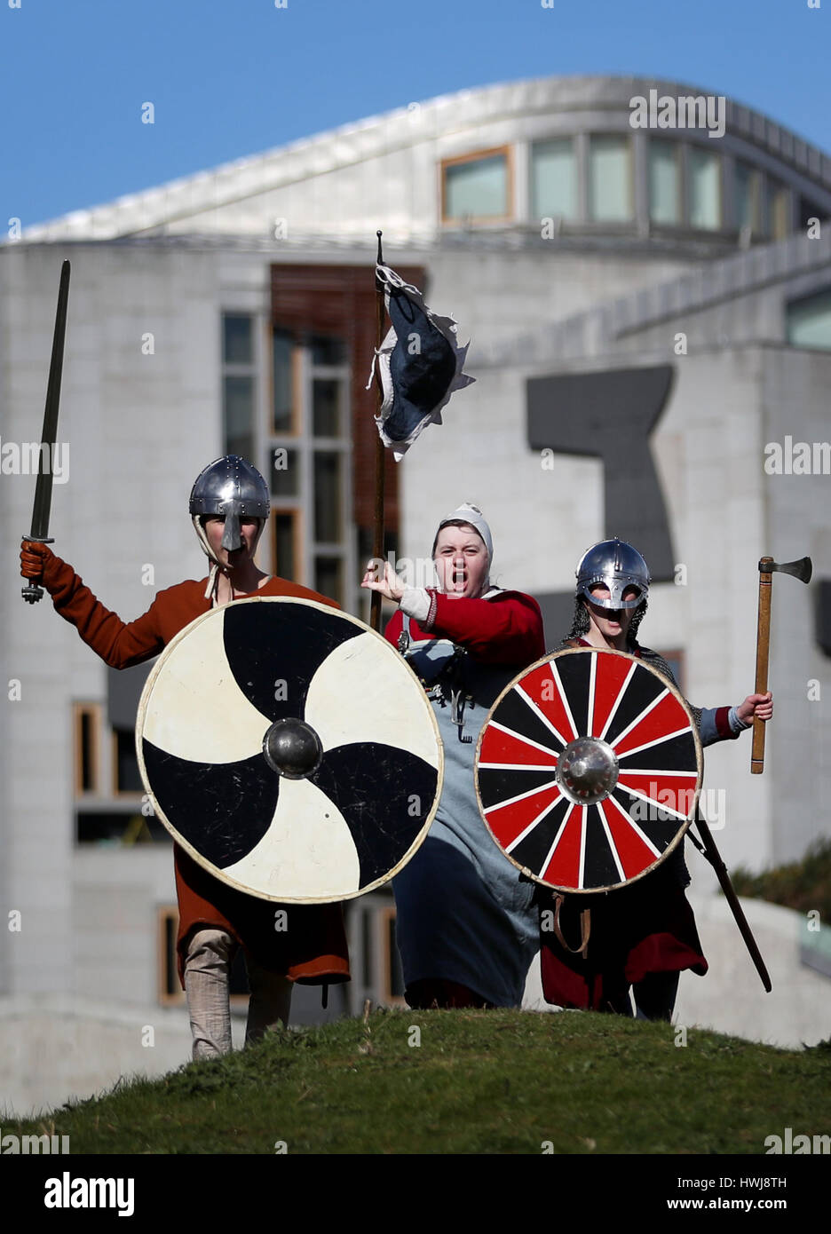Viking actors (from left) Connor Milton, Jen Cresswell and Louisa ...