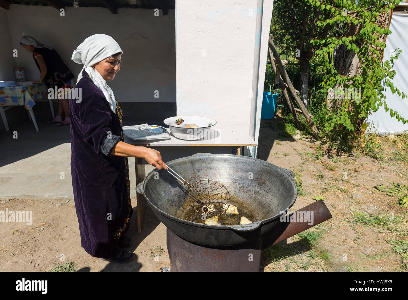 Kazakh Woman preparing the traditional local tandyr bread, Shymkent ...