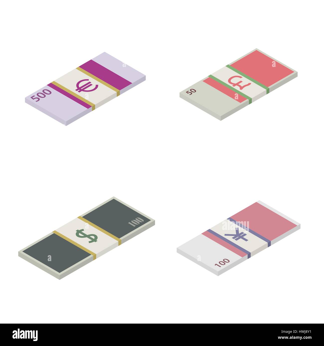 Set the stack of paper money world currencies, isolated on a white ...