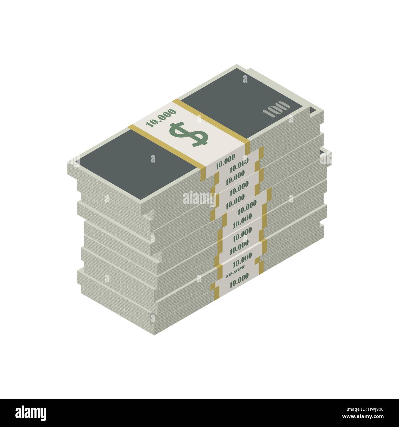 Large stack money in a pack, isolated on white background. Isometric ...