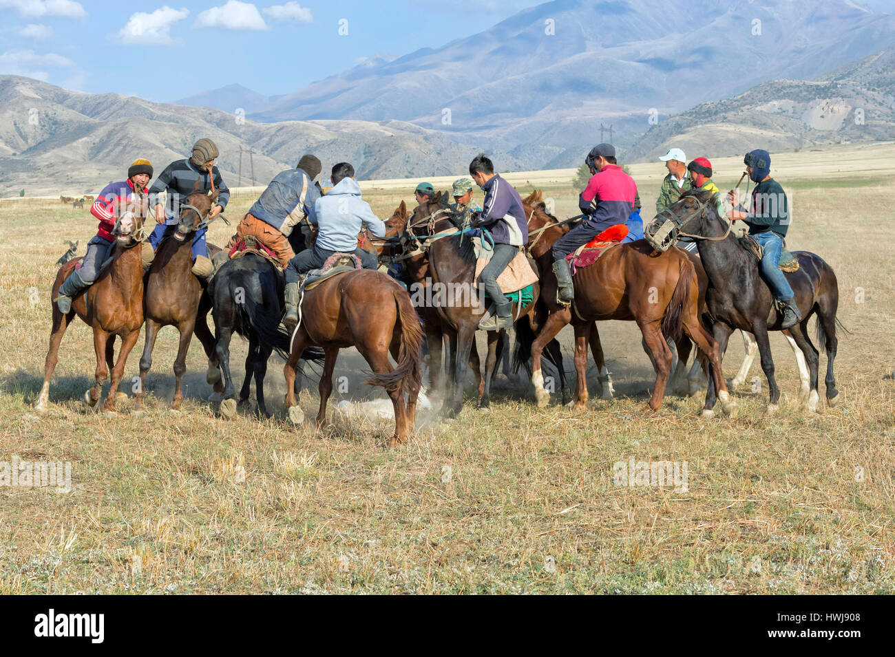 Traditional Kokpar or buzkashi in the outskirts of Gabagly national ...