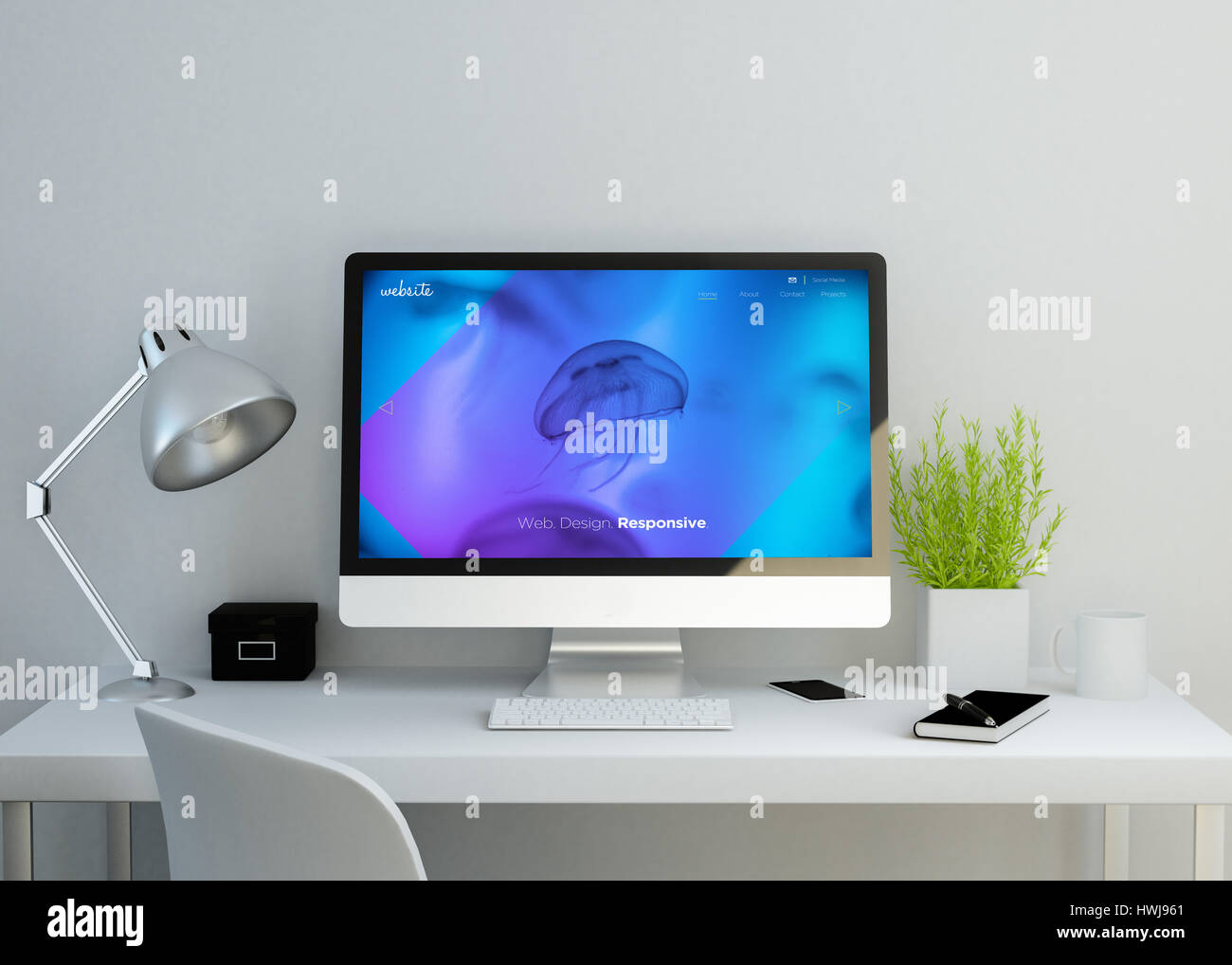 modern clean workspace mockup with cool responsive template website on ...