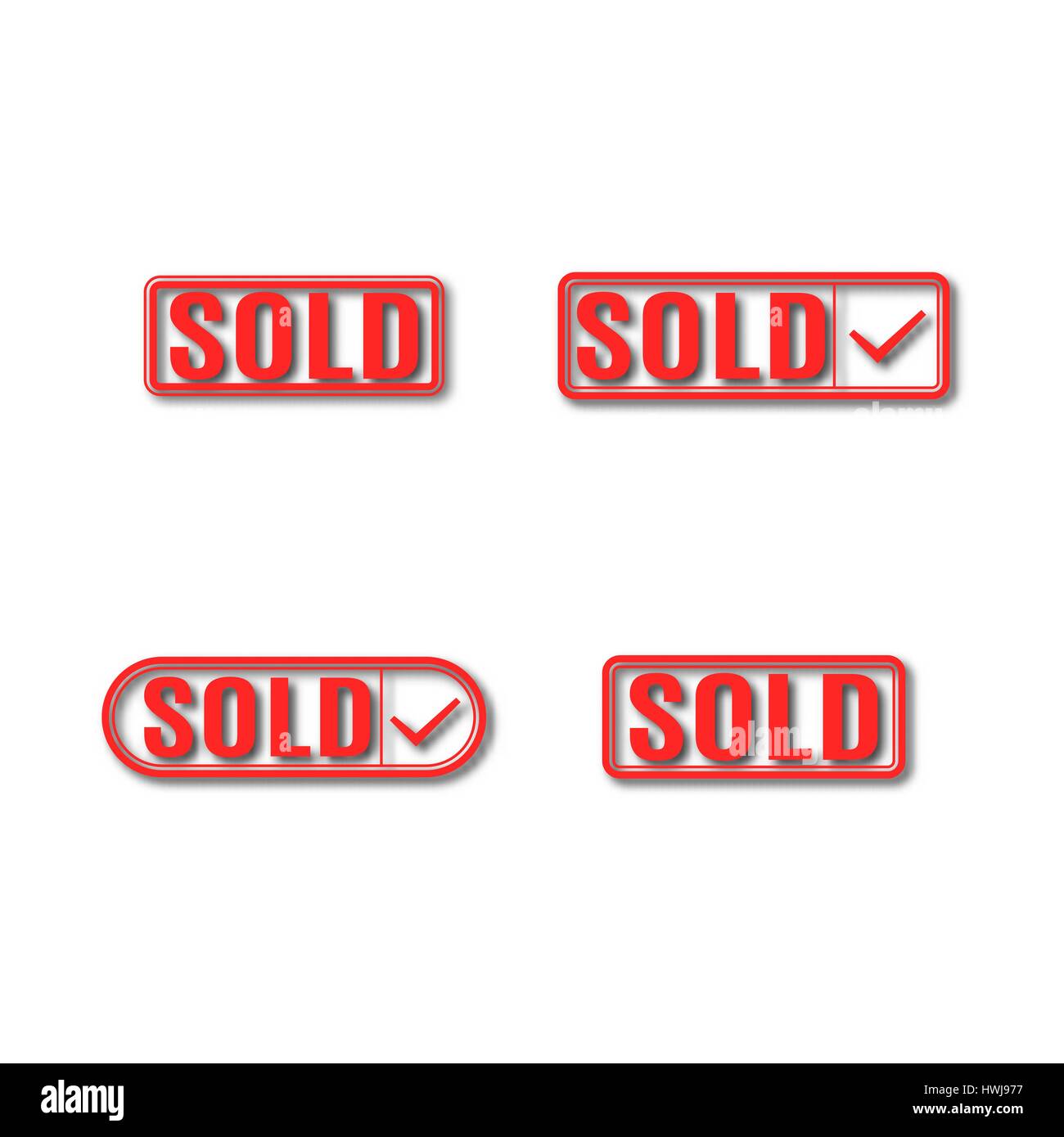 Set of red rectangular label sold, isolated on white background, vector ...