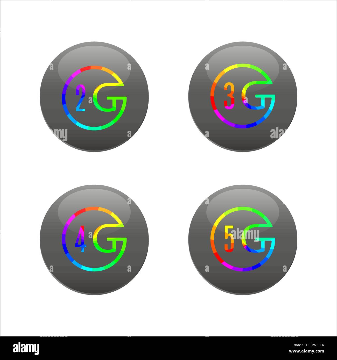 Round stylish icons of different generations mobile communication ...