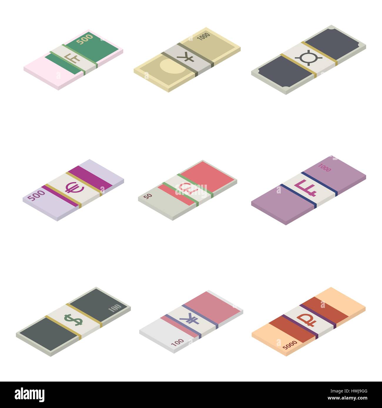 Set the stack of paper money world currencies, isolated on a white ...