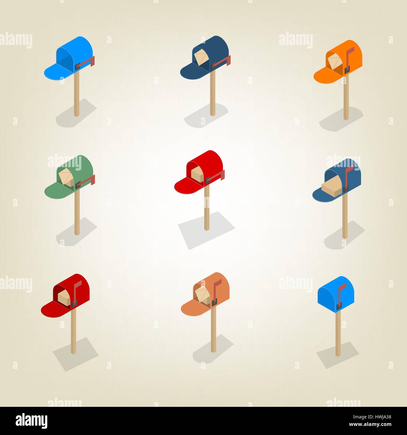 American colored mailbox isolated on white background. Flat 3D ...