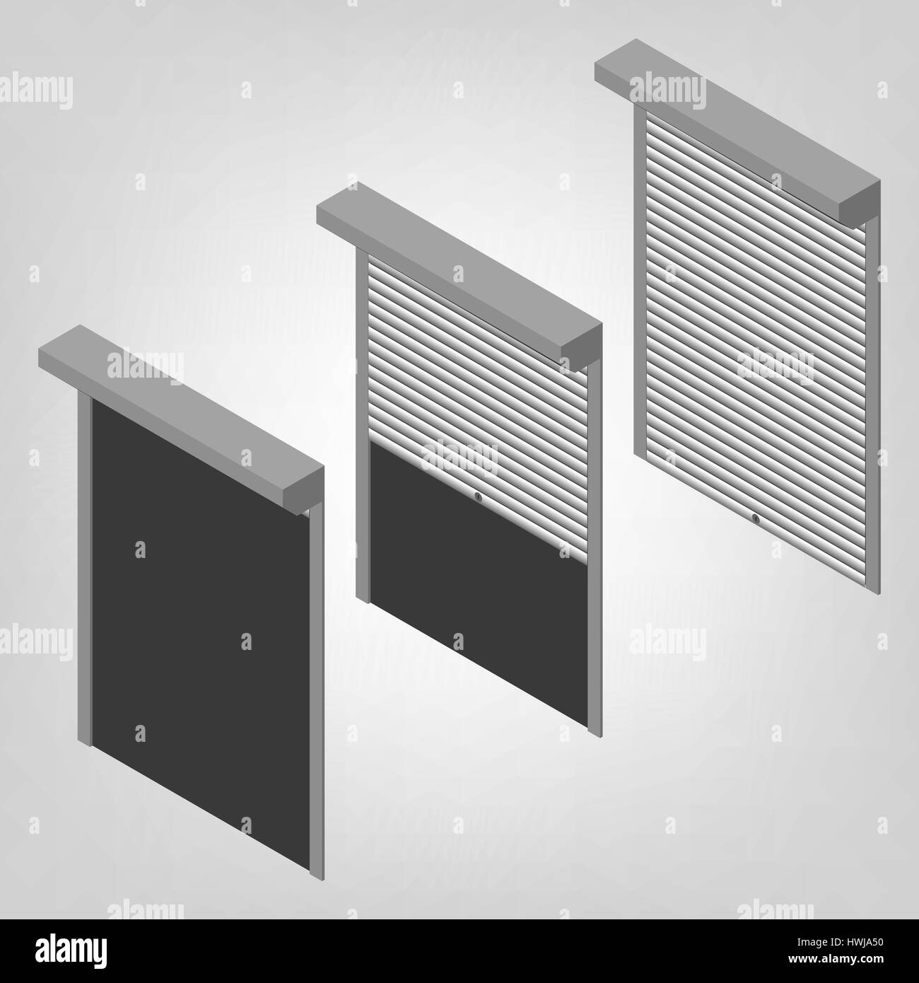 Steel security shutters for windows, doors and garage on a white ...