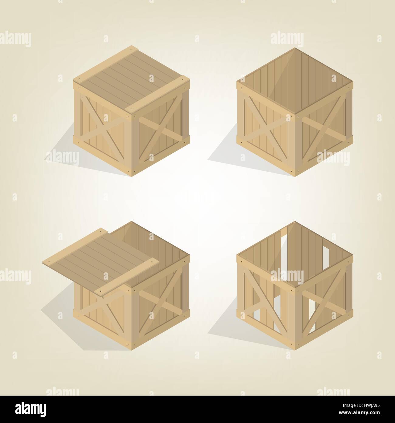 Realistic wooden container for transportation cargo, isolated on a ...