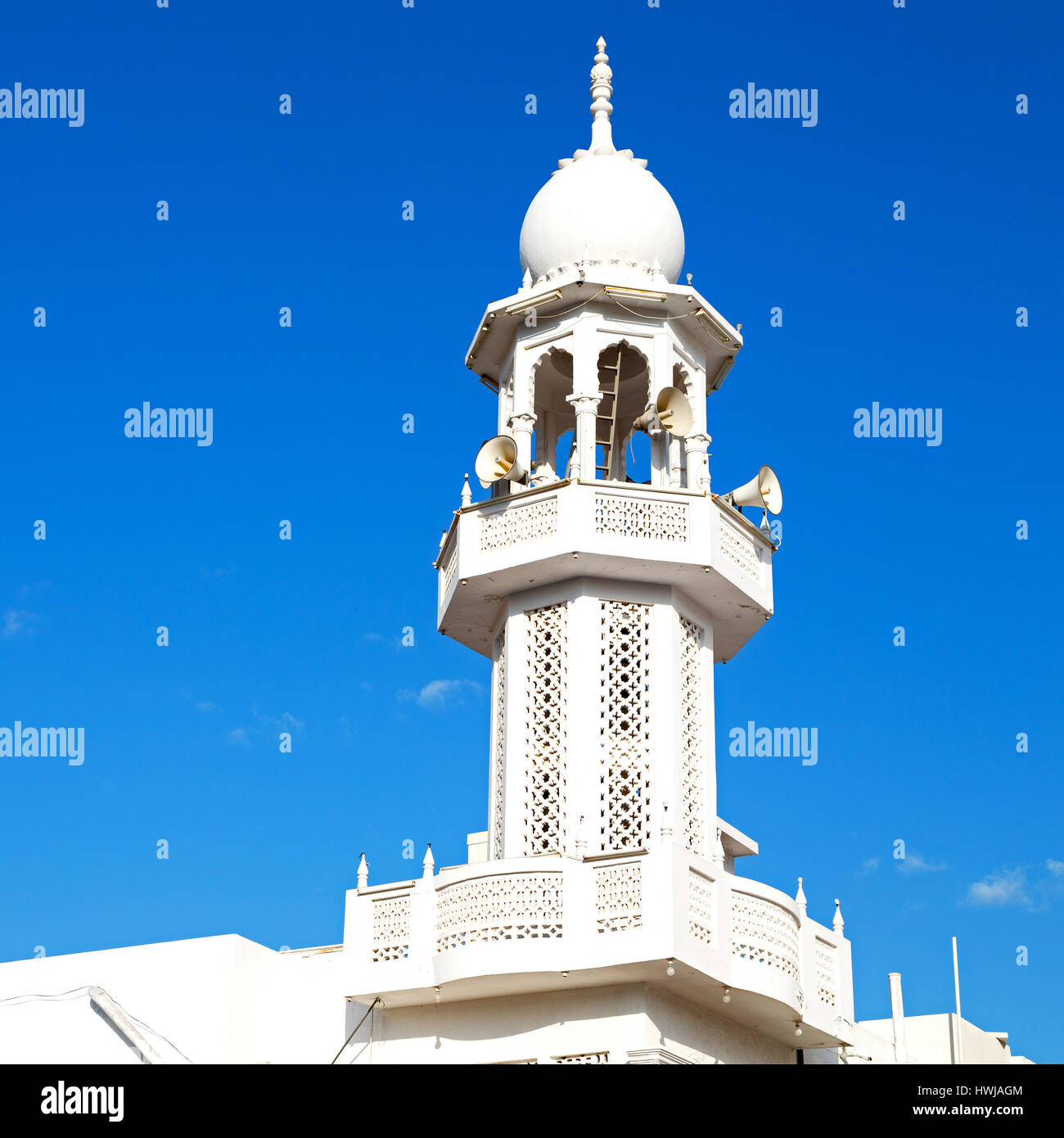 minaret and religion in clear sky in oman muscat the old mosque Stock ...