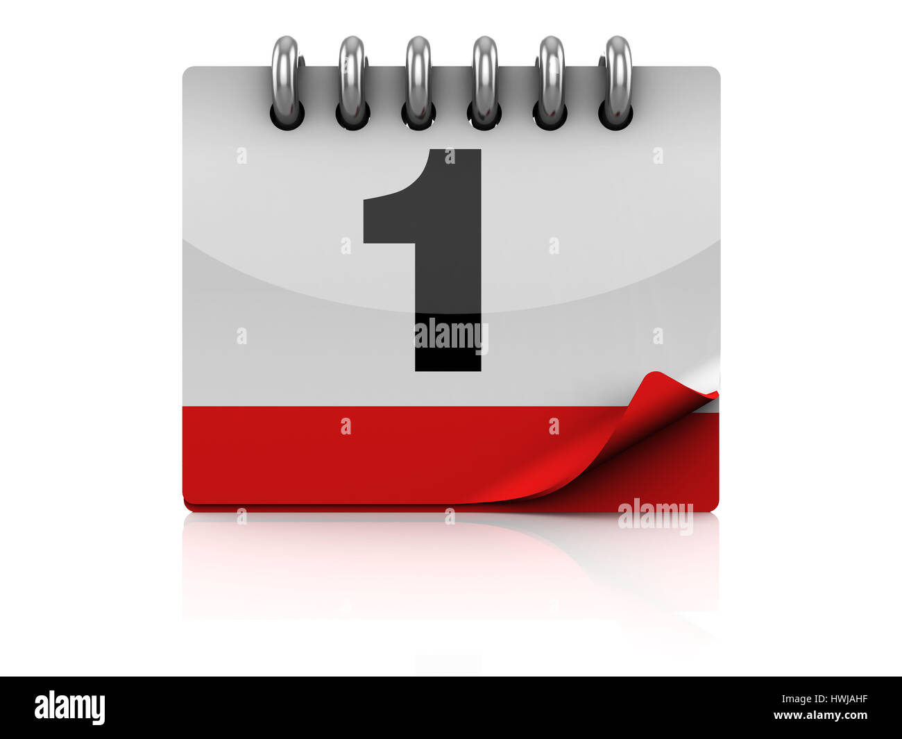 3d illustration of calendar with first day page, over white background ...