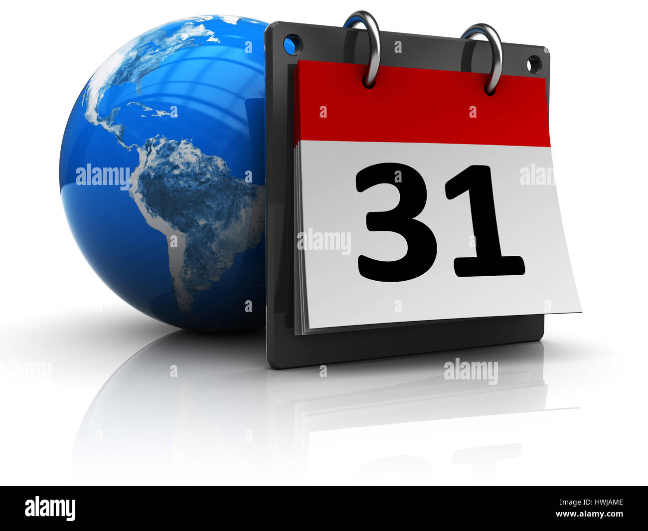 3d illustration of calendar with earth globe, over white background ...