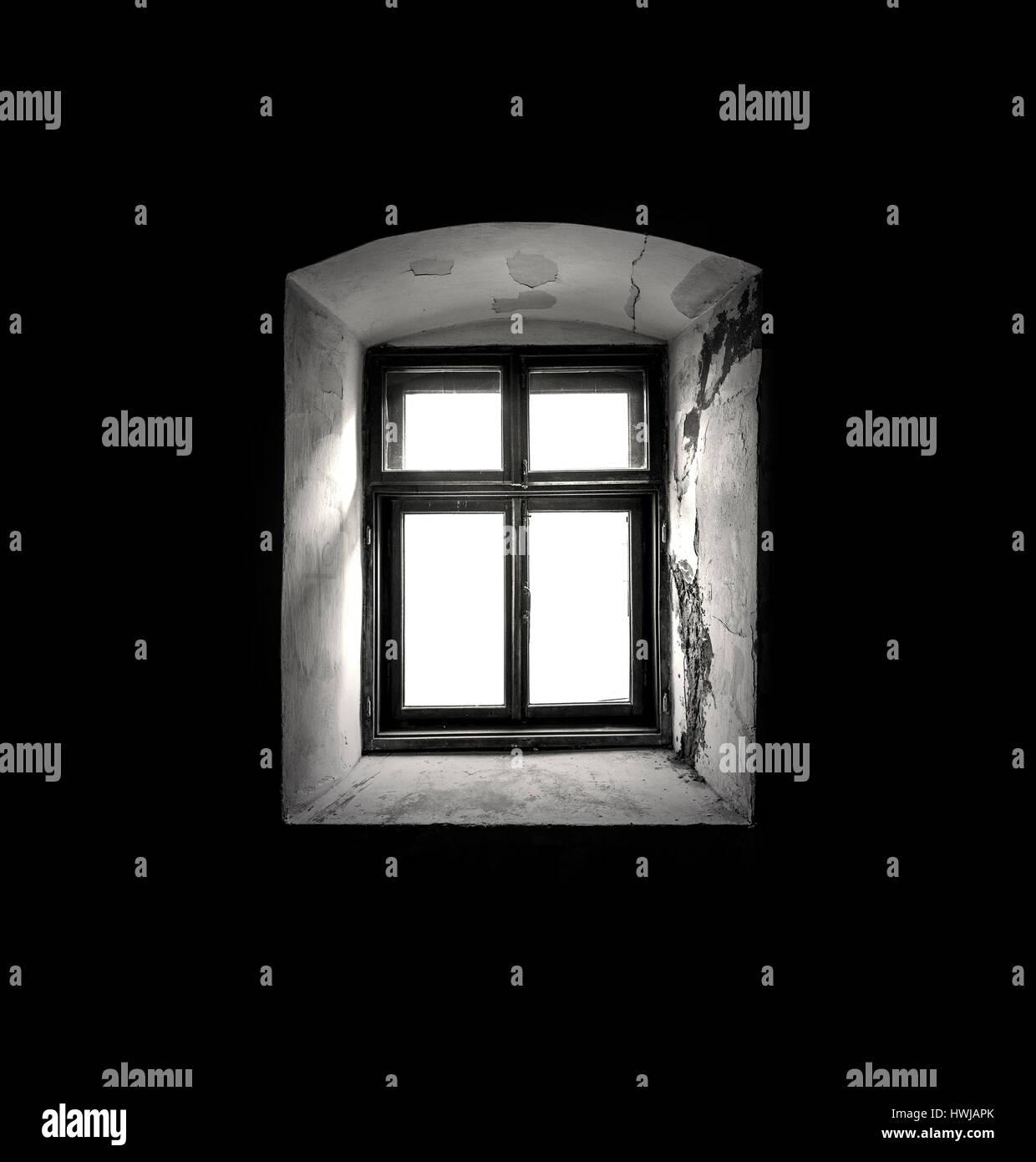 Vintage window in the dark old room Stock Photo - Alamy