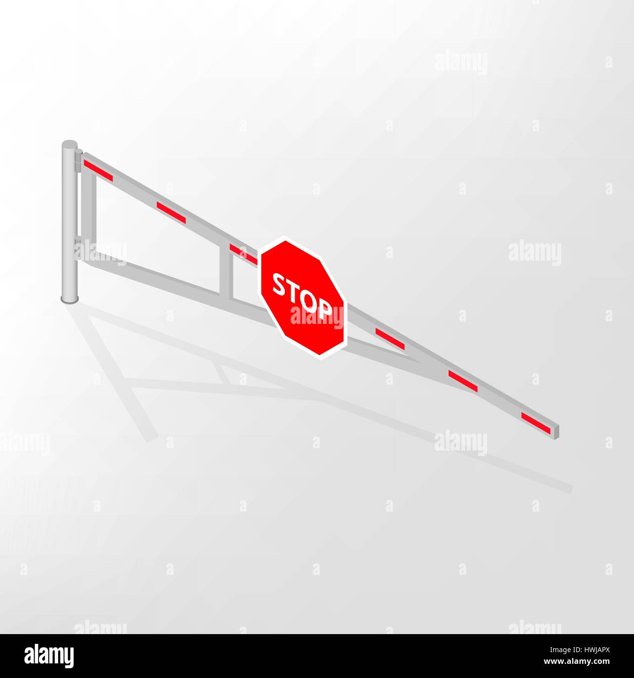 Mechanical barrier isolated with road sign stop on white background ...