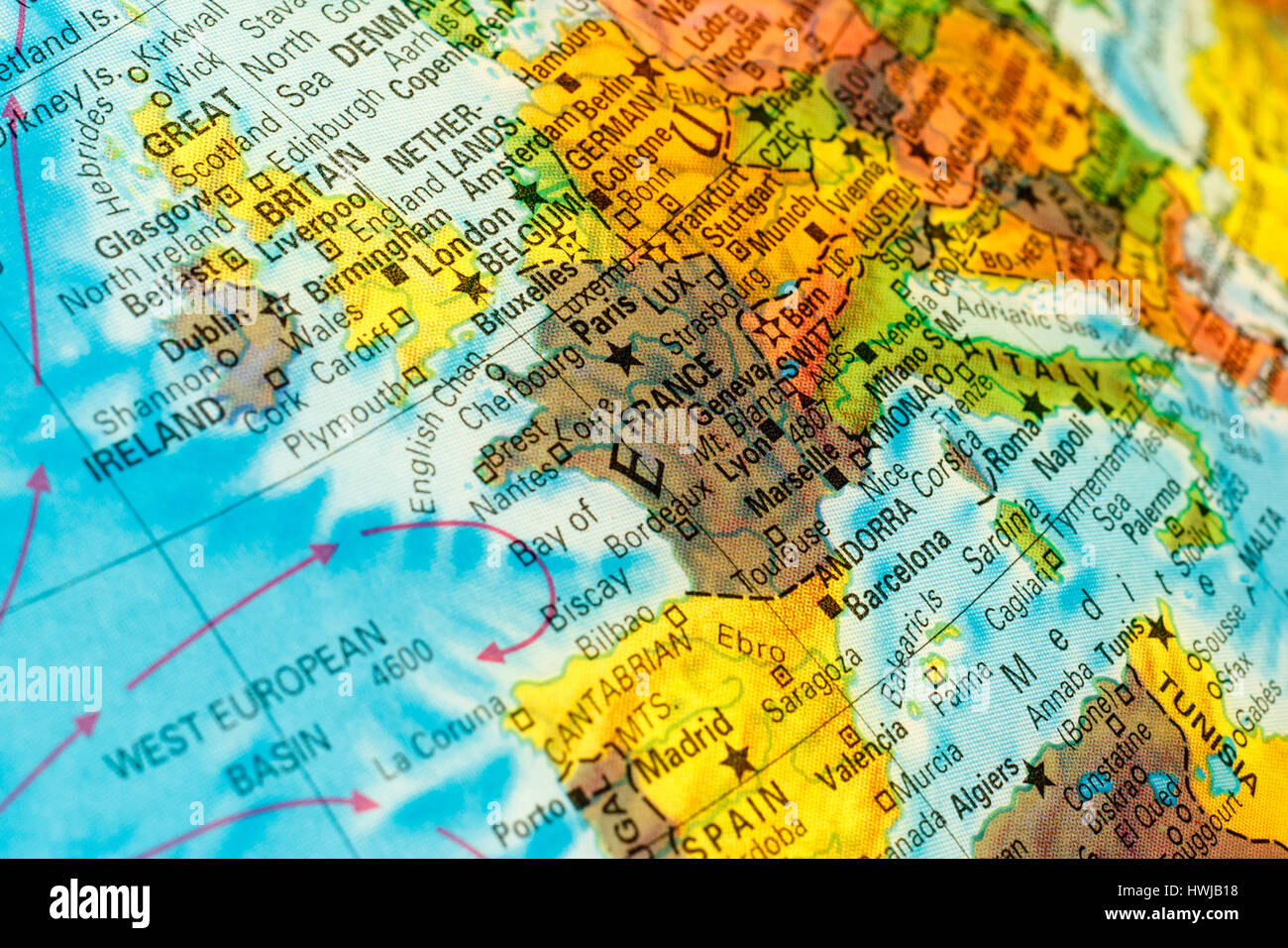 France closeup macro image of Frence map .Backlit lighting Stock Photo ...