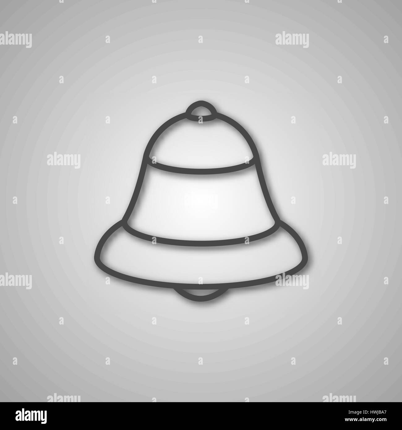Gray icon bell of thin lines with shadow, isolated on white background ...