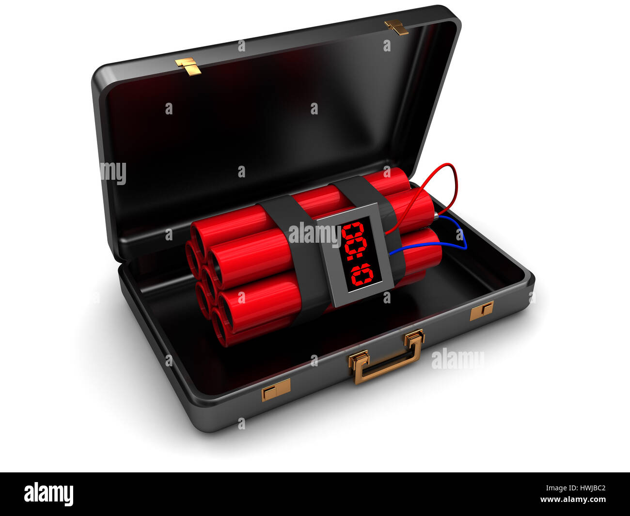3d illustration of suitcase with dynamite inside, over white background ...