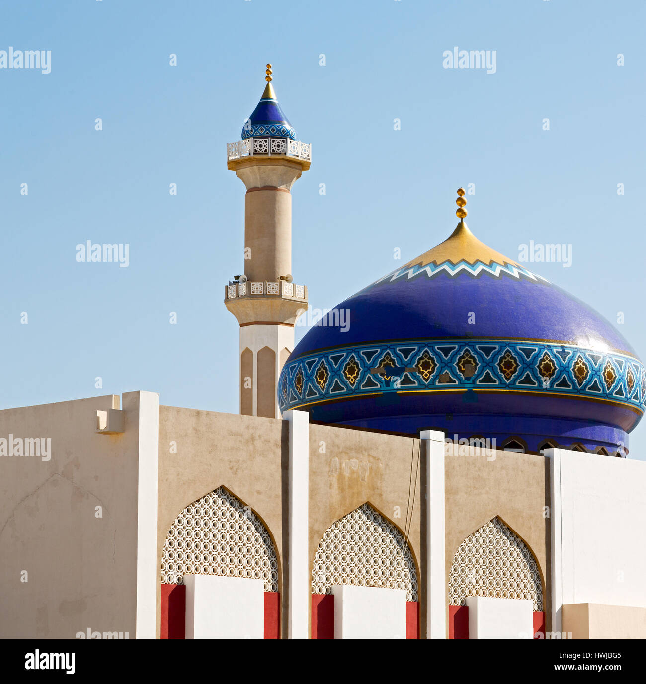 minaret and religion in clear sky in oman muscat the old mosque Stock ...