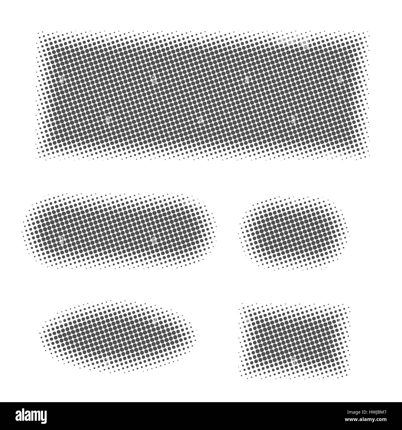 Set of grey different geometric shapes with halftone effect. Dots ...