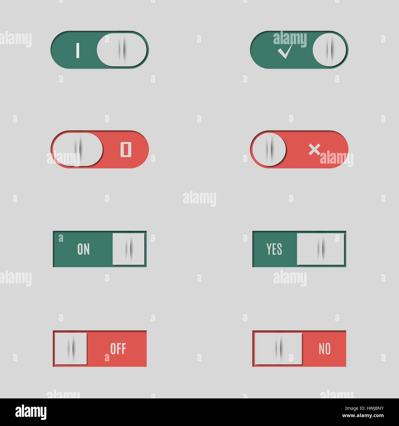 Set of different buttons and switches, web interface design elements ...