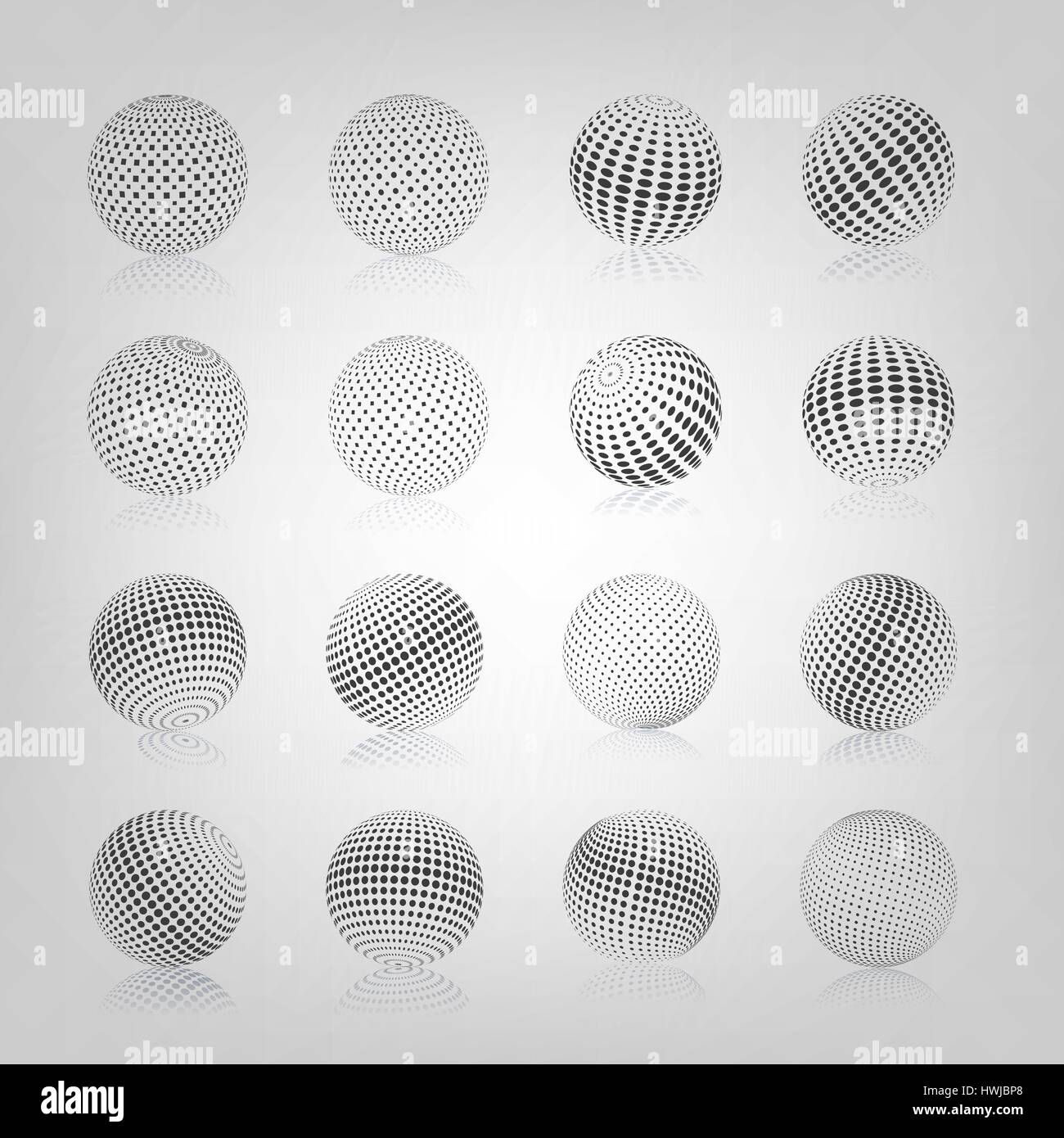 Gray sphere with halftone fill and mirror reflection, isolated on white ...
