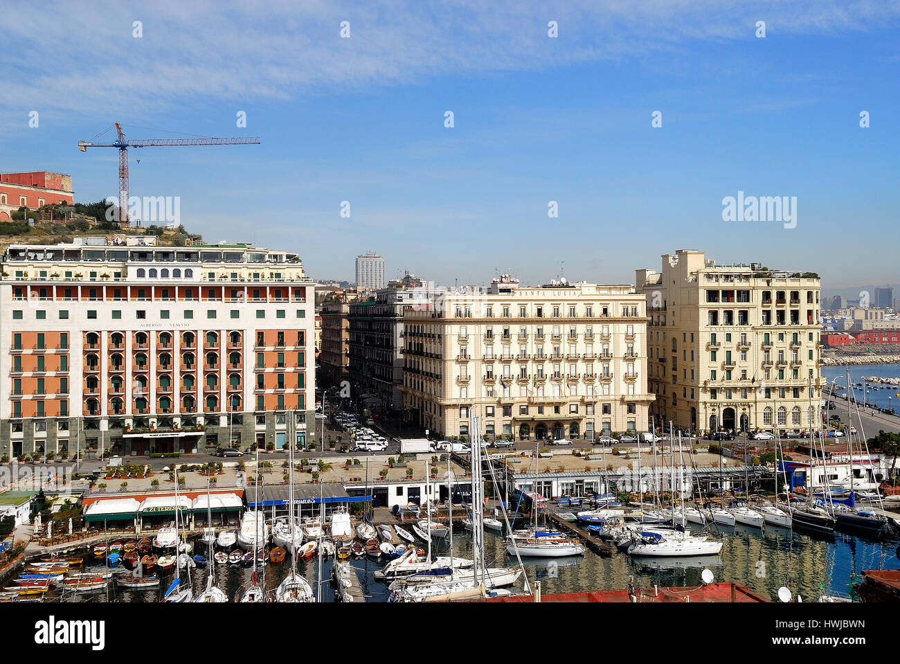 Naples, Italy. View from Castel dell' Ovo ramparts of the little and ...